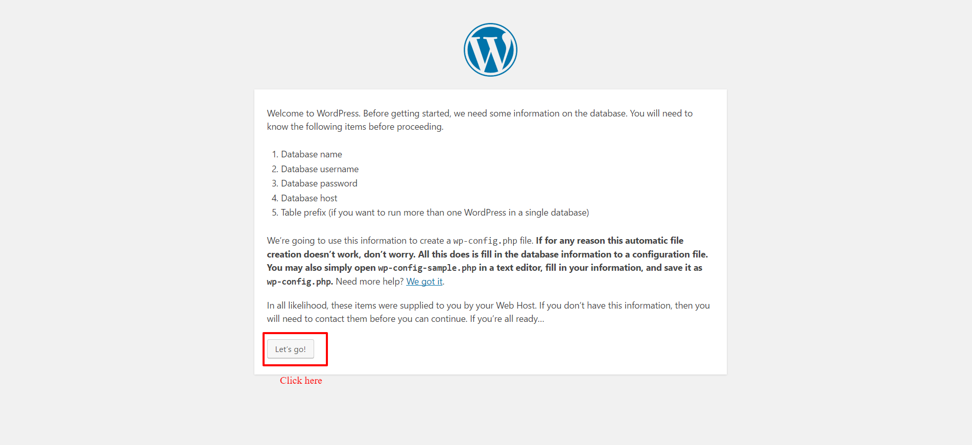Wordpress Setup Configuration File Troposal